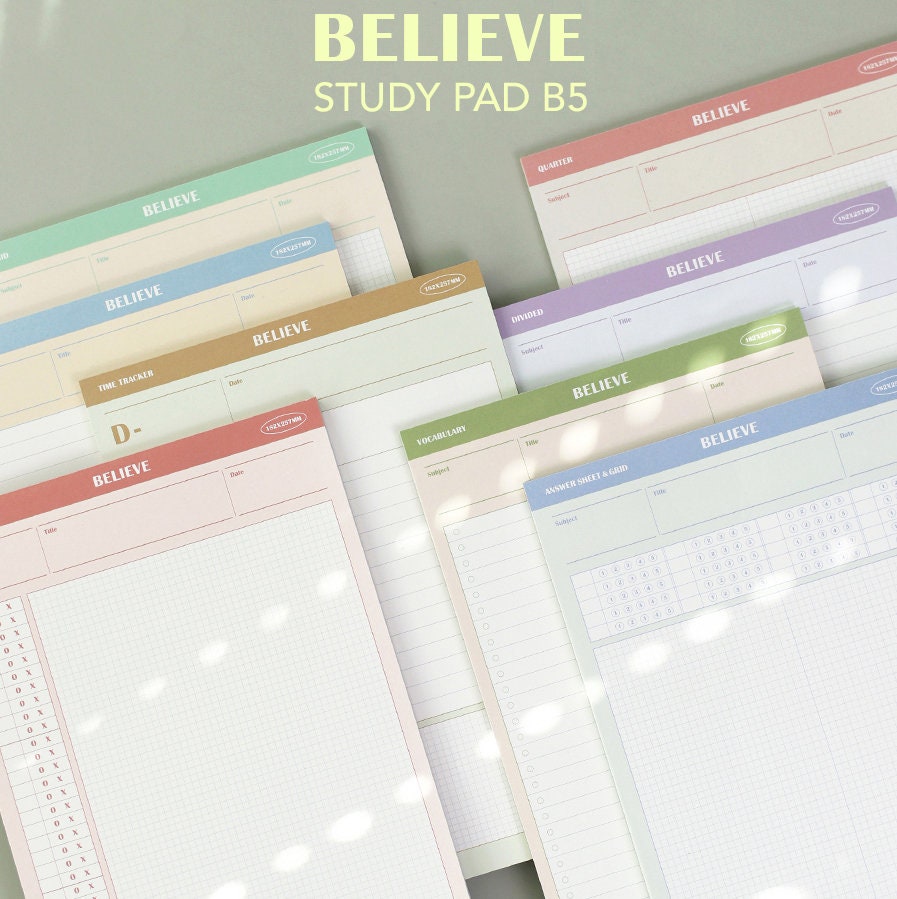 Paperian BELIEVE B5 STUDY Pad100gsm 3mm Grid Divider Notepad 7mm Ruled – The Stationery Manor!