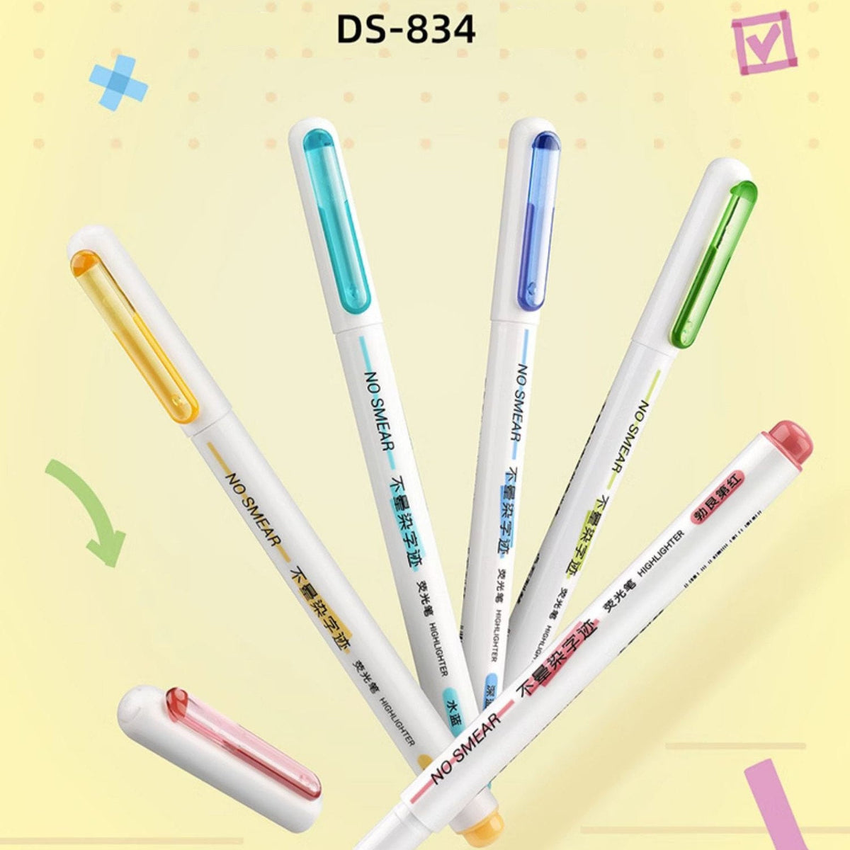 Dianshi NO SMEAR OCEAN Color Highlighter Set Refillable Highlighter Se ...