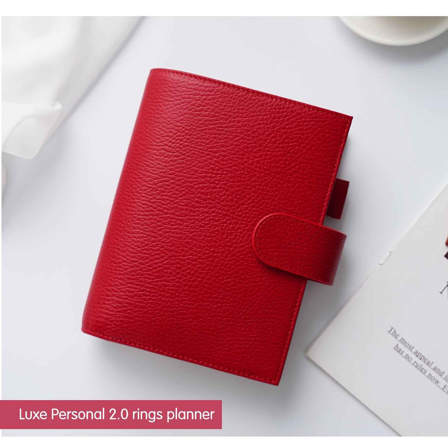 Moterm Firm Pebbled Grain Leather A5 A6 B6 Weeks Cherry Red Color Genu ...