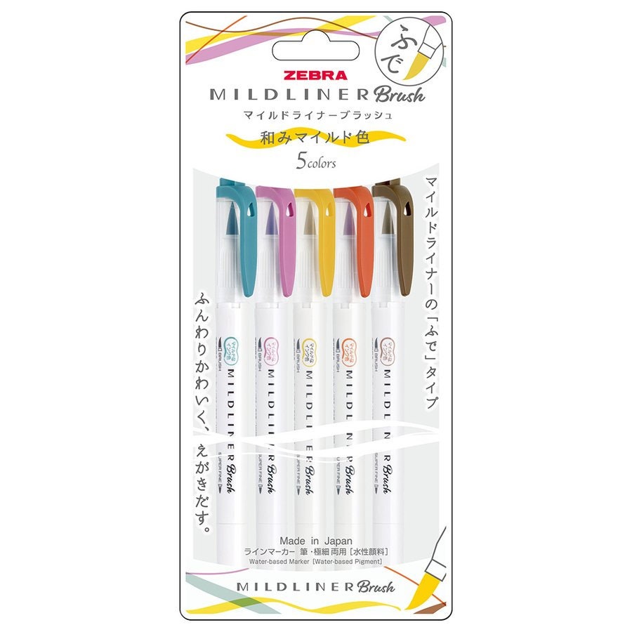 Zebra Mildliner Brush 5 SUNNY MILD Color Set Double-Sided Highlighter – The Stationery Manor!