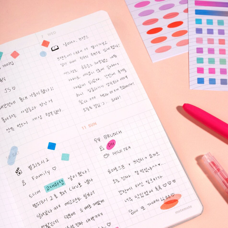 MOTEMOTE ESSENTIAL SPREAD Transparent Highlight Stickers No Smear High ...
