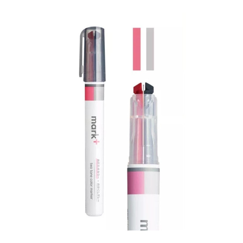 Kokuyo Mark+ PINK Plus GRAY Two Tone Highlighter Dual Way Highlighter ...