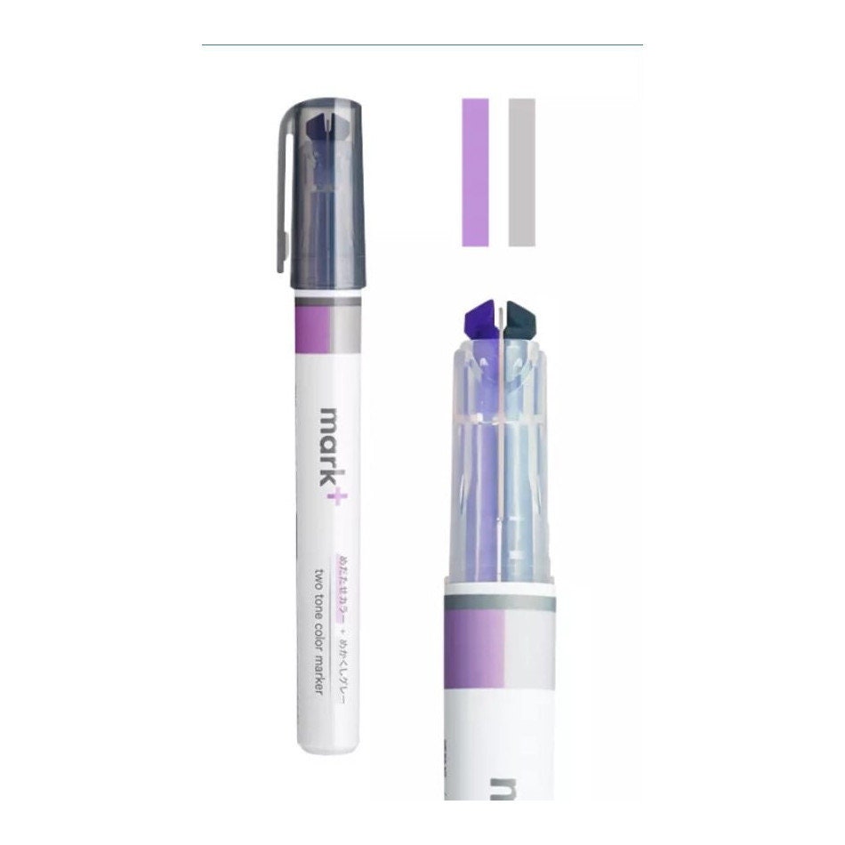 Kokuyo Mark+ YELLOW Plus GRAY Two Tone Highlighter Dual Way Highlighte ...