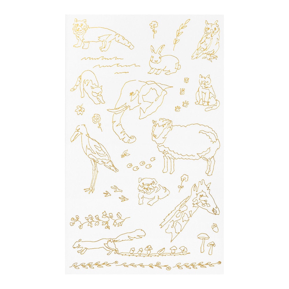 Midori Gold FOIL LAND Animals Transfer Stickers Sheep Elephant Pug Pri ...