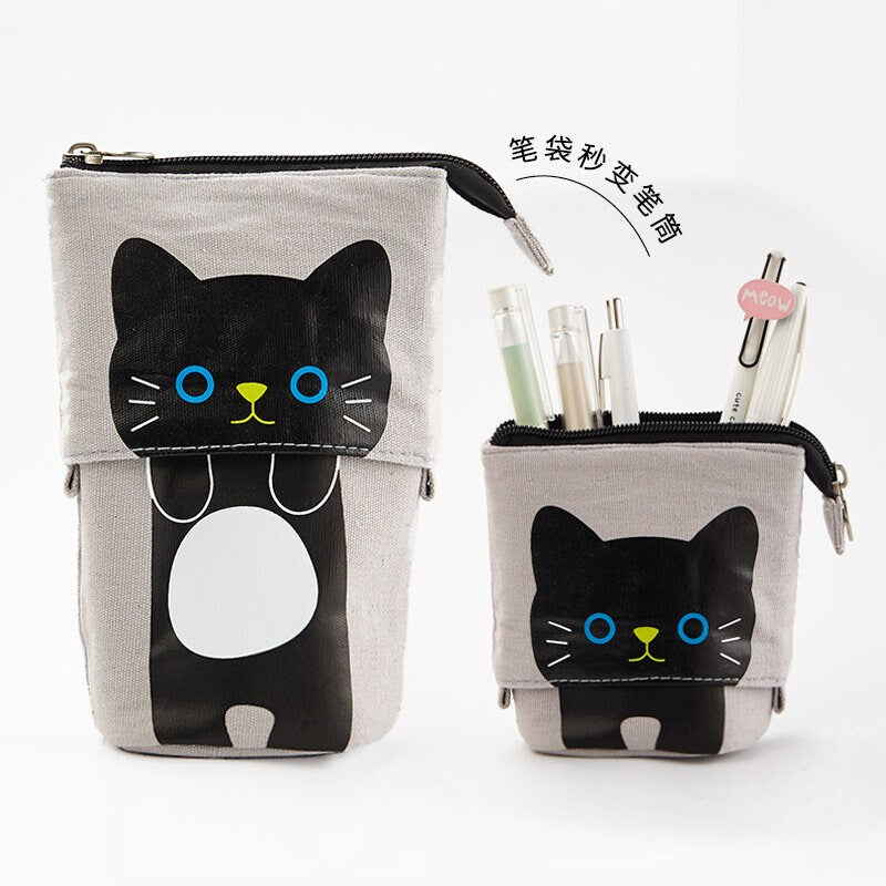 ANGOO BLACK CAT Retractable Standing Pen Case Pencil Case Retractable ...